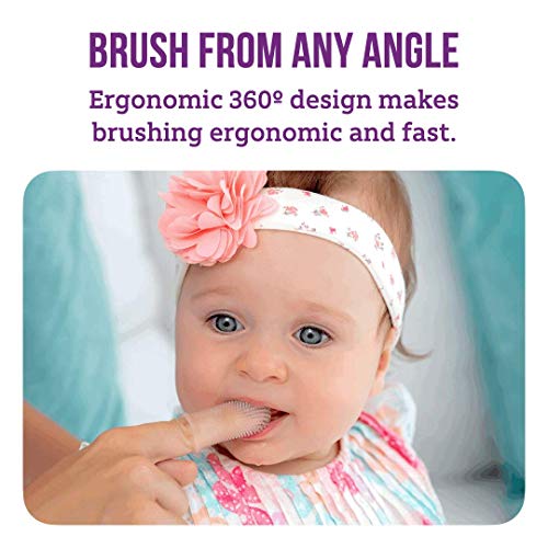 360º Bristle Silicone Baby Finger Toothbrush, 100% BPA Free for Toddlers and Infants 3 Months and Up, Full Surround Design for Teeth and Gum Cleaning; 2 Sets of Finger Brushes – Clear