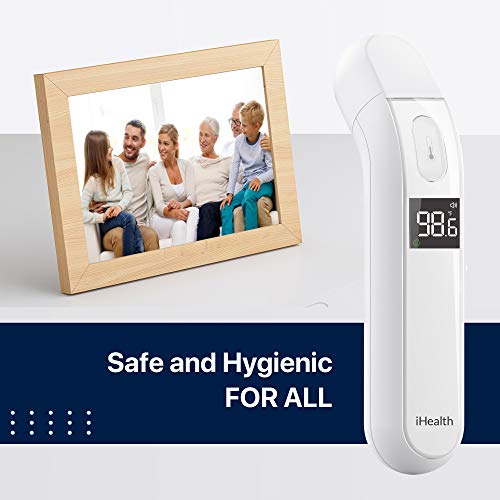 Thermometer for Adults by iHealth, Infrared Forehead Thermometer for Adults and Kids, Touchless Digital Baby Thermometer with Fever Indicator, Non Contact Thermometer (PT2L)