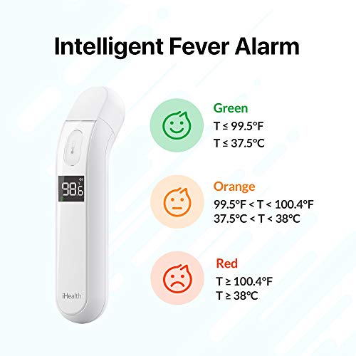 Thermometer for Adults by iHealth, Infrared Forehead Thermometer for Adults and Kids, Touchless Digital Baby Thermometer with Fever Indicator, Non Contact Thermometer (PT2L)