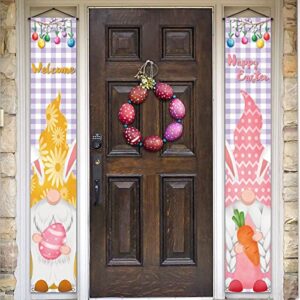 pudodo happy easter gnome porch banner colorful eggs buffalo plaid check spring holiday front door banner wall hanging decoration