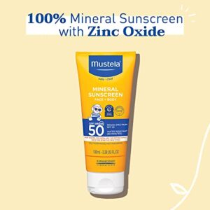 Mustela Baby Mineral Sunscreen Lotion SPF 50 Broad Spectrum - Face & Body Sun Lotion for Sensitive Skin - Non-Nano, Water Resistant & Fragrance Free - 3.38 fl. oz