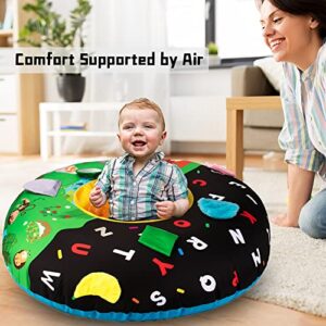 Inflatable Activity Center for Baby, Sensory Newborn Toys Baby Floor Seat Supports Baby Sitting Training, with Different Texured Fabrics&Mirror, High Contrast Baby Toys for Letter Learning 34.5in