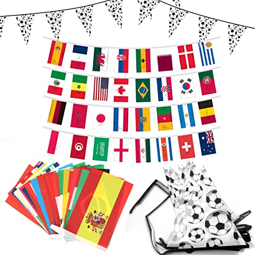 MOVINPE 2022 World Cup String Flag Bunting Set, Soccer Group Match 32 Teams Countries Banners Double-sided, 33 Feet Qatar World Cup Decoration for Grand Opening, Sports Bar, Party Events