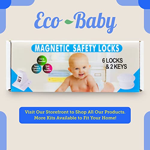 Eco-Baby Cabinet Locks for Babies -Baby Proofing Safety Latches (6-Pack), 2 Keys -No Drilling Magnetic Child Locks for Cabinet, Doors -Easy Installation Drawer Locks