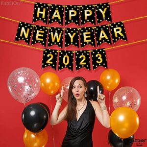 Shiny, Happy New Year Banner 2023 - 10 Feet, No DIY | NYE Decorations 2023 | Happy New Year Sign for New Years Eve Party Supplies 2023 | New Years Eve Decorations for Happy New Year Decorations 2023