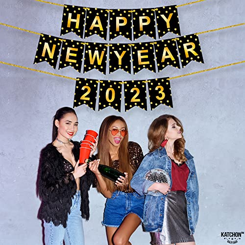 Shiny, Happy New Year Banner 2023 - 10 Feet, No DIY | NYE Decorations 2023 | Happy New Year Sign for New Years Eve Party Supplies 2023 | New Years Eve Decorations for Happy New Year Decorations 2023