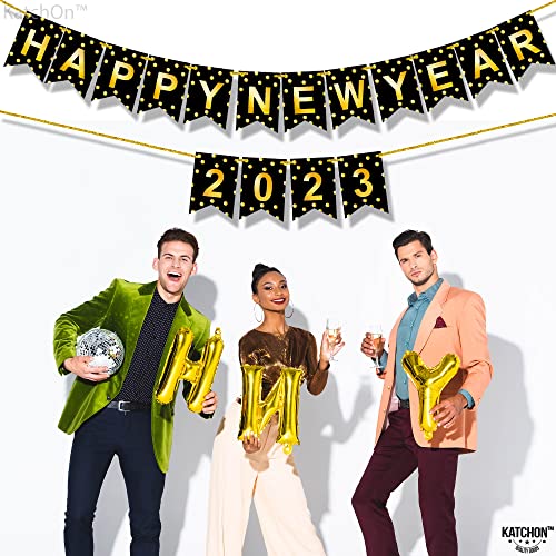 Shiny, Happy New Year Banner 2023 - 10 Feet, No DIY | NYE Decorations 2023 | Happy New Year Sign for New Years Eve Party Supplies 2023 | New Years Eve Decorations for Happy New Year Decorations 2023