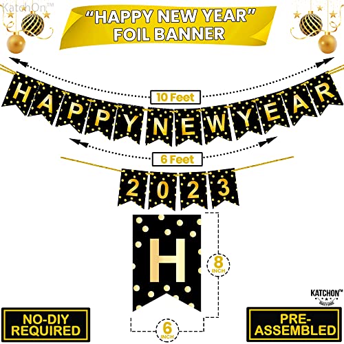 Shiny, Happy New Year Banner 2023 - 10 Feet, No DIY | NYE Decorations 2023 | Happy New Year Sign for New Years Eve Party Supplies 2023 | New Years Eve Decorations for Happy New Year Decorations 2023