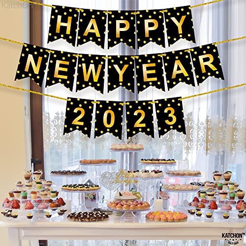 Shiny, Happy New Year Banner 2023 - 10 Feet, No DIY | NYE Decorations 2023 | Happy New Year Sign for New Years Eve Party Supplies 2023 | New Years Eve Decorations for Happy New Year Decorations 2023