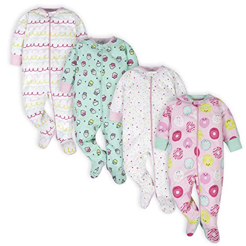 Onesies Brand Baby Girls' 4-Pack Sleep 'N Play Footies Multi Pack, Pink Sweet Treat, 3-6 Months