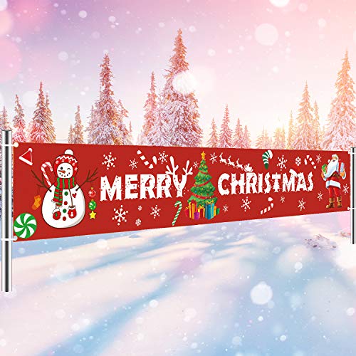 MAIAGO Merry Christmas Banner - Extra Large 10.2 ft x 1.8 ft - Outdoor Red Christmas Banner Decorations - Xmas Indoor & Outdoor Hanging Decor, Christmas Holidays Party Decor Supplies