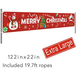 MAIAGO Merry Christmas Banner - Extra Large 10.2 ft x 1.8 ft - Outdoor Red Christmas Banner Decorations - Xmas Indoor & Outdoor Hanging Decor, Christmas Holidays Party Decor Supplies