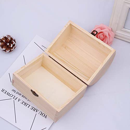 JHEUAYK Wooden Box with Hinged Lid and Front Clasp, Unpainted Wooden Storage Box with Arched Hinged Stash Boxs DIY Craft Gift Box, Three Size Options