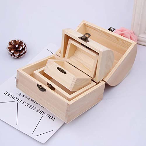 JHEUAYK Wooden Box with Hinged Lid and Front Clasp, Unpainted Wooden Storage Box with Arched Hinged Stash Boxs DIY Craft Gift Box, Three Size Options