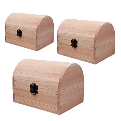 JHEUAYK Wooden Box with Hinged Lid and Front Clasp, Unpainted Wooden Storage Box with Arched Hinged Stash Boxs DIY Craft Gift Box, Three Size Options