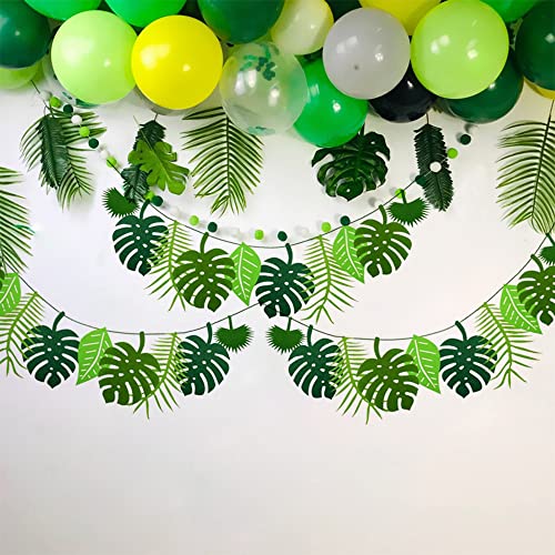 2 Pack Tropical Leaf Banner, Hawaii Luau Party Birthday Decor Banner Palm Leaves Banner Decor Summer Jungle Theme Party Decorations Wedding