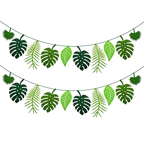 2 Pack Tropical Leaf Banner, Hawaii Luau Party Birthday Decor Banner Palm Leaves Banner Decor Summer Jungle Theme Party Decorations Wedding