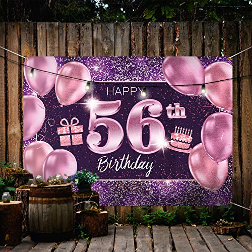 PAKBOOM Happy 56th Birthday Banner Backdrop - 56 Birthday Party Decorations Supplies for Women - Pink Purple Gold 4 x 6ft