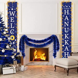 Hanukkah Door Decoration Banner with String Light, 72''x12'' Hanukkah Front Door Porch Sign Welcome and Happy Hanukkah Chanukah Home Decorations Party Supplies (NO BATTERY)