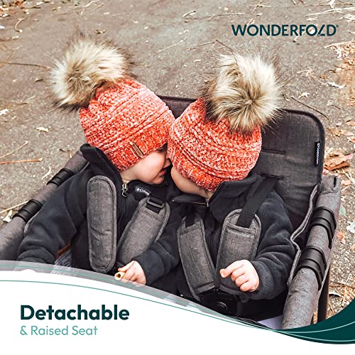 WONDERFOLD W4 Original Quad Stroller Wagon Featuring 4 High Face-to-Face Seats with 5-Point Harnesses, Easy Access Front Zipper Door, and Removable UV-Protection Canopy, Black