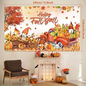 Happy Fall Y'all Backdrop Decoration Gnome Pumpkin Background Fabric for Photography Photoshoot Harvest Holiday Party Banner Photo Props for Autumn Thanksgiving Birthday Baby Shower, 72.8 x 43.3 Inch