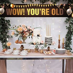 Large Wow!You're Old Banner Backdrop,Happy Birthday Banner For 50th 60th 70th 80th,Funny Interesting Birthday Party Decorations Supplies Lawn Sign Yard Sign Porch Sign Outdoor Backdrop 9.8x1.6 Feet