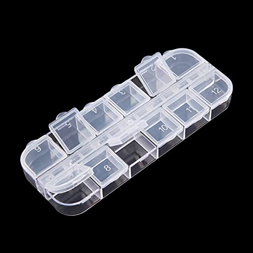 Hilsayum 6PCS Nail Art Beads Storage Container Clear Rectangle Jewelry Bead Display Case with 12 Compartment Crafts Organizers (White)