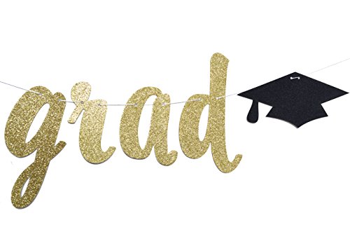 Congrats Grad Gold Glitter Banner-Graduate Party Decorations