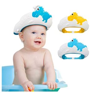 2 pack baby shower cap for kids hair washing shield toddler bath hat baby shower visor baby shampoo cap head protector cute dinosaur shape makes baby bath more fun blue