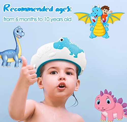 2 Pack Baby Shower Cap for Kids Hair Washing Shield Toddler Bath hat Baby Shower Visor Baby Shampoo Cap Head Protector Cute Dinosaur Shape Makes Baby Bath More Fun Blue