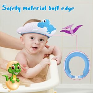 2 Pack Baby Shower Cap for Kids Hair Washing Shield Toddler Bath hat Baby Shower Visor Baby Shampoo Cap Head Protector Cute Dinosaur Shape Makes Baby Bath More Fun Blue