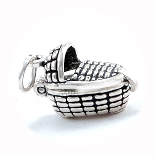 New Baby Basket Charm Pendant Opens to Baby Moveable 925 Sterling Silver Jewelry 3D BLU0780BUNN