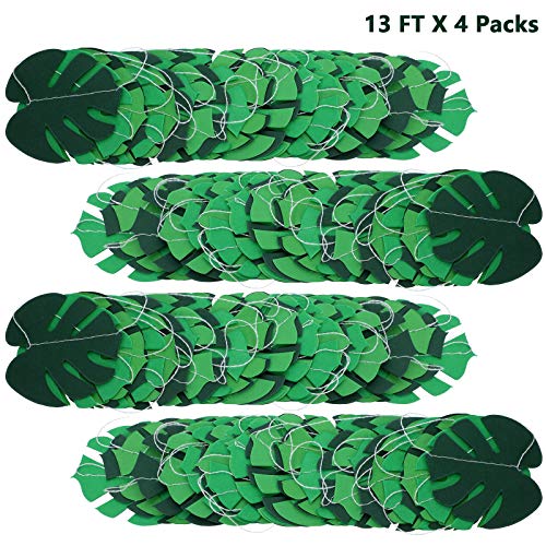 4 Pieces 13 Feet Palm Tropical Banner Palm Leaf Banner Hawaii Luau Party Leaves Banner Green Leaf Banner for Birthday Party Summer Beach Theme Wedding Picnic Party Decorations