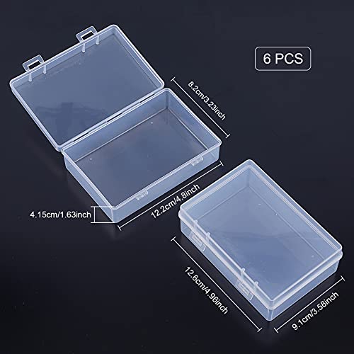 SUPERFINDINGS About 6Pcs Clear Rectangle 4.96" Long Transparent Plastic Bead Containers with Hinged Lids for Beads, Jewelry, Earplugs, Pills and More Small Items