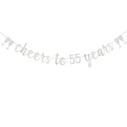 Cheers to 55 Years Banner,Pre-Strung,Silver Paper Glitter Party Decorations for 55TH Wedding Anniversary 55 Years Old 55TH Birthday Party Supplies Letters Silver ZHAOFEIHN