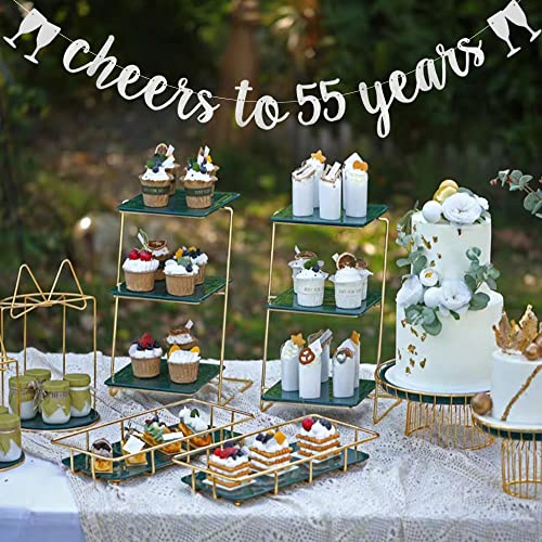 Cheers to 55 Years Banner,Pre-Strung,Silver Paper Glitter Party Decorations for 55TH Wedding Anniversary 55 Years Old 55TH Birthday Party Supplies Letters Silver ZHAOFEIHN