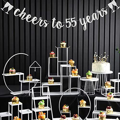 Cheers to 55 Years Banner,Pre-Strung,Silver Paper Glitter Party Decorations for 55TH Wedding Anniversary 55 Years Old 55TH Birthday Party Supplies Letters Silver ZHAOFEIHN