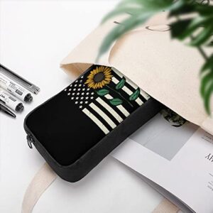 Sunflower with American Flag Pencil Case Pencil Pouch Coin Pouch Cosmetic Bag Office Stationery Organizer