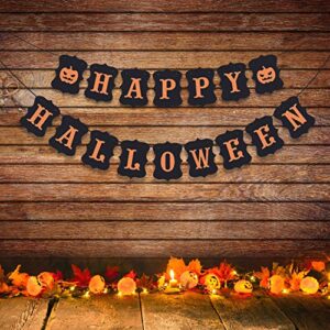 ERKOON Happy Halloween Banner Bunting with Pumpkin Sign for Halloween Wall Decorations Party Supplies Home Hanging Photo Props