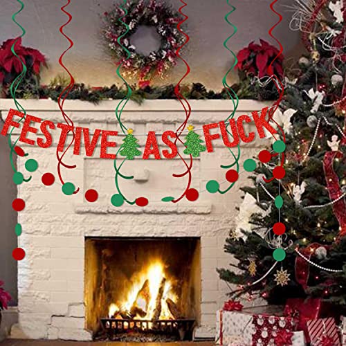 Glitter Festive As Fuck Banner,Christmas Banner with Christmas Trees,Christmas Mantle Decor,Fireplace Christmas Decorations,Friendsmas Banner,Christmas Home Decorations,Holiday Decorations.