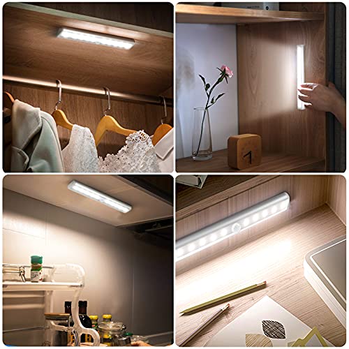 URPOWER Motion Sensor Light Indoor, 10 LED Motion Sensor Closet Lights Battery Operated Magnetic Under Cabinet Lights Strip Wireless Stick Up Night Lights Bar for Closet Kitchen Hallway Stair (3 Pack)