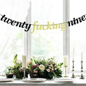 YotaWish Glitter Twenty Fucking Nine Banner - Happy 29th Birthday Decor - Hello 29, Cheers to 29 Years Party Decoration Supplies, Gold