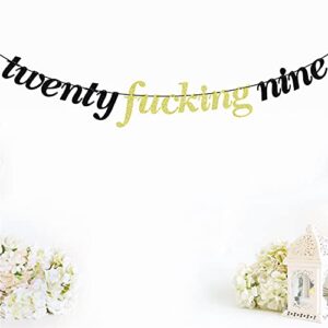 YotaWish Glitter Twenty Fucking Nine Banner - Happy 29th Birthday Decor - Hello 29, Cheers to 29 Years Party Decoration Supplies, Gold