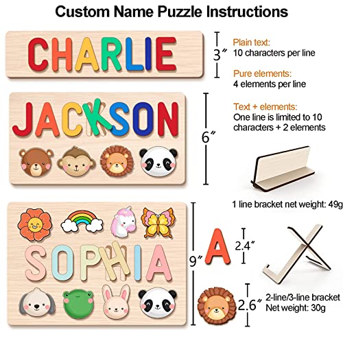 BeneCharm Personalized Name Puzzle for Kids 1st Birthday Gifts for Girls&Boys Engraved Text Greetings on Back Custom Wooden Name Signs with pegs Personalized Baby Gifts