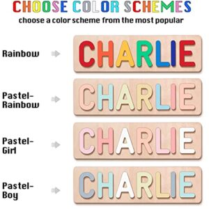 BeneCharm Personalized Name Puzzle for Kids 1st Birthday Gifts for Girls&Boys Engraved Text Greetings on Back Custom Wooden Name Signs with pegs Personalized Baby Gifts