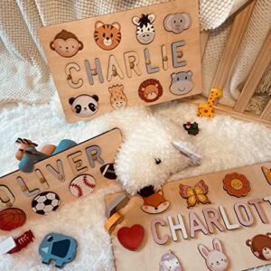 BeneCharm Personalized Name Puzzle for Kids 1st Birthday Gifts for Girls&Boys Engraved Text Greetings on Back Custom Wooden Name Signs with pegs Personalized Baby Gifts