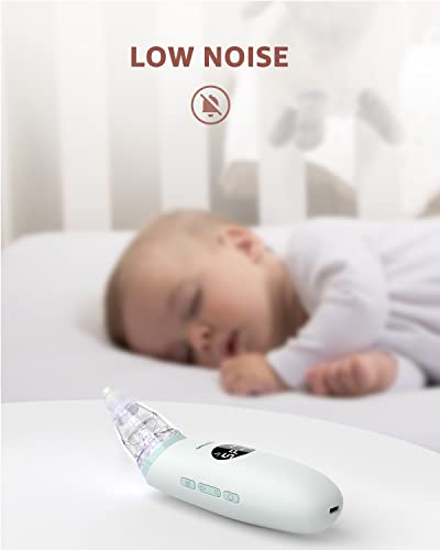 Baby Nasal Aspirator | Baby Nose Sucker | Baby Nose Cleaner, Automatic Booger Sucker for Baby, Rechargeable, with Pause & Music & Light Function（Green）