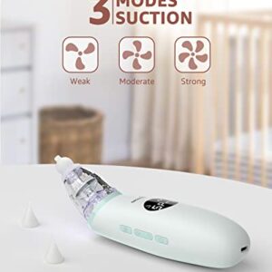 Baby Nasal Aspirator | Baby Nose Sucker | Baby Nose Cleaner, Automatic Booger Sucker for Baby, Rechargeable, with Pause & Music & Light Function（Green）