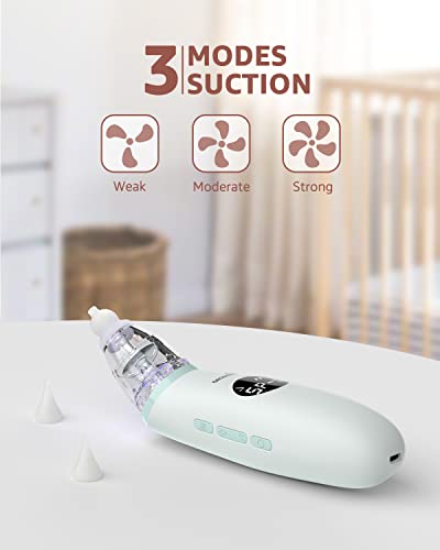 Baby Nasal Aspirator | Baby Nose Sucker | Baby Nose Cleaner, Automatic Booger Sucker for Baby, Rechargeable, with Pause & Music & Light Function（Green）