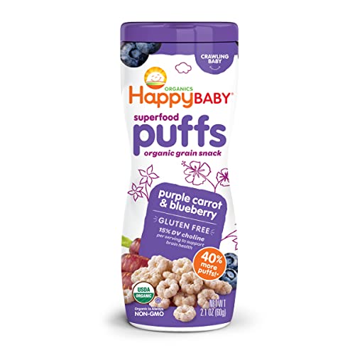 Happy Baby Organics Superfood Puffs, Purple Carrot & Blueberry, 2.1 Ounce (Pack of 6) packaging may vary